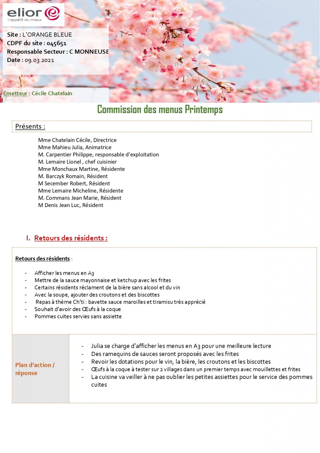 Commission menu - EHPAD l'Orange Bleue à Méricourt